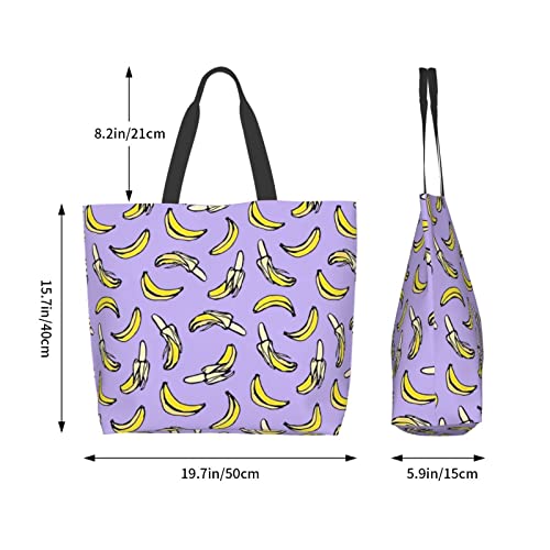 Bananas On Purple Tote Bag For Women,Womens Tote Bags,Waterproof Tote Purse for Teacher,Gym,Work,School with interior Pocket