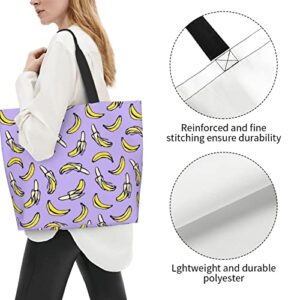 Bananas On Purple Tote Bag For Women,Womens Tote Bags,Waterproof Tote Purse for Teacher,Gym,Work,School with interior Pocket