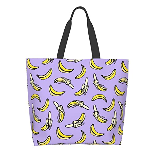 Bananas On Purple Tote Bag For Women,Womens Tote Bags,Waterproof Tote Purse for Teacher,Gym,Work,School with interior Pocket