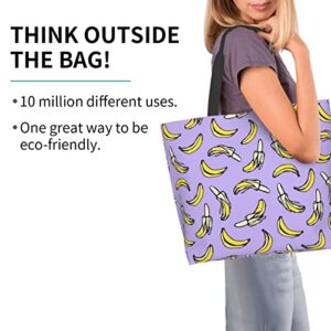 Bananas On Purple Tote Bag For Women,Womens Tote Bags,Waterproof Tote Purse for Teacher,Gym,Work,School with interior Pocket