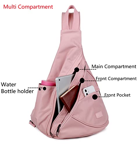 Waterproof Nylon Sling Backpack for Women Convertible Crossbody bag Casual Backpack Purse for Outdoor Travel Hiking XB-10 (Pink)