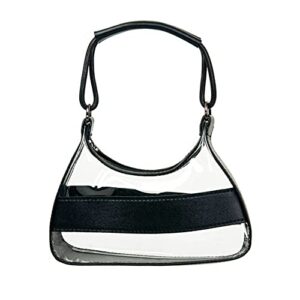 clear purse stadium approved, black accent crossbody handbag, black leather jelly bag