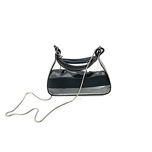 Clear Purse Stadium Approved, Black Accent Crossbody Handbag, Black Leather Jelly Bag