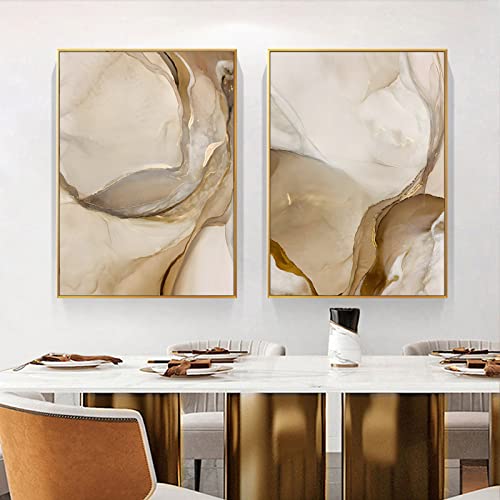 Abstract Marble Canvas Wall Art Modern Abstract Marble Art Prints Brown and Gold Marble Wall Art Marble Pictures Wall Decor Beige Marble Poster Canvas Painting for Bathroom Decor 16x24inchX3 Frameless