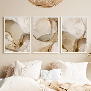 Abstract Marble Canvas Wall Art Modern Abstract Marble Art Prints Brown and Gold Marble Wall Art Marble Pictures Wall Decor Beige Marble Poster Canvas Painting for Bathroom Decor 16x24inchX3 Frameless