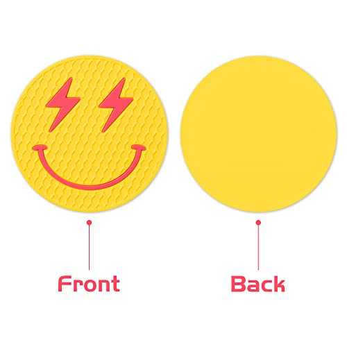 AellasNervalt 4Pcs Preppy Car Cup Coaster Smile Face Lightning Bolt Leopard Lip Silicone Drink Coasters Non-Slip Heat Resistant Cups Mat Cup Holders Auto Accessories for Teen Girls Pink Yellow 2.8 in