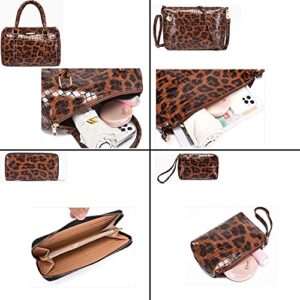 ZiMing 6-Pcs Handbags Set Women Purses Leopard Print & Crocodile Pattern PU Leather Totes Shoulder Bags Satchel Top Handle Handbag Wallet-Purple