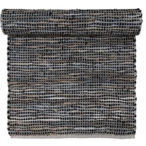 Creative Co-Op Woven Cotton Chindi and Leather Floor Runner, Multicolor Rug, Multi