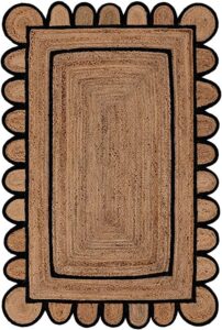 scallop pattern jute bohemian area rug (black, 2’x3′)