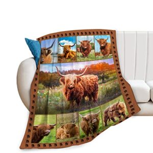 Highland Cow Throw Blanket Highland Cow Animal Plush Blanket Gifts for Girls Women Adults Highland Cattle Fleece Blanket Soft Cozy Warm Cow Blanket Decor for Couch Bed Dorm Sofa 40''X50''