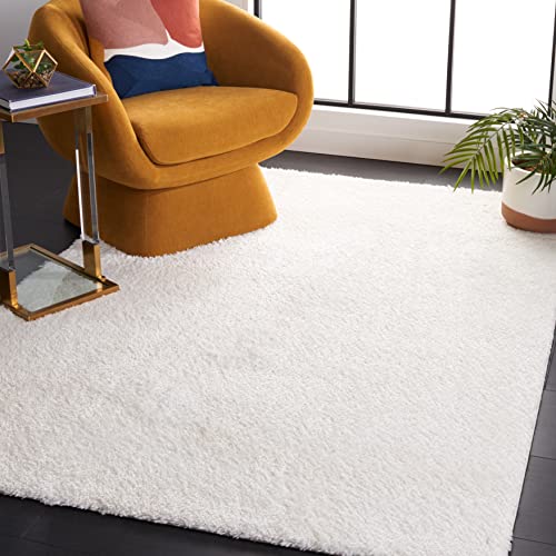 Safavieh Tahoe Shag Collection 9' x 12' White THO670A Solid Non-Shedding 1.2-inch Thick Area Rug