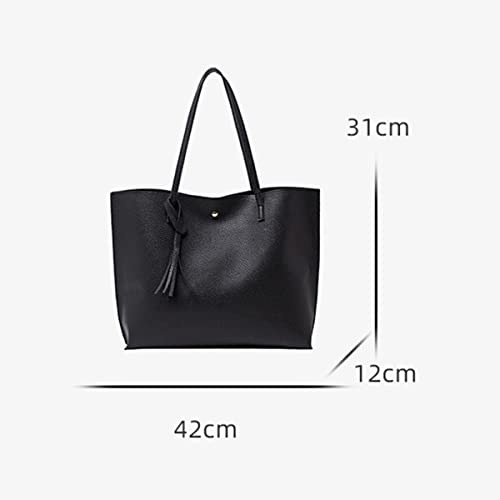 Vgowater Pleated Wave Tote Shoulder Bag Fashion Tote Bag,Large Capacity Tassel Tote Bag (H-Black)