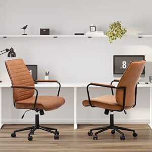 DICTAC Leather Office Chair Brown Modern Desk Chair mid Century Home Office Chair with Armrest, Capacity 400lbs