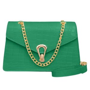 crocodile women’s shoulder bag texture leather bag versatile crossbody chain bag (green)