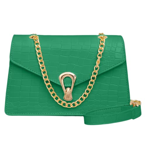 Crocodile Women's Shoulder Bag Texture Leather Bag Versatile Crossbody Chain Bag (Green)