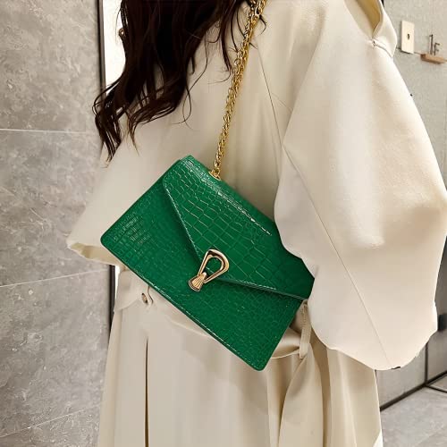 Crocodile Women's Shoulder Bag Texture Leather Bag Versatile Crossbody Chain Bag (Green)