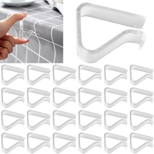 Transparent Clear Tablecloth Clips, Plastic Table Cloth Clips，Windproof Table Cover Holder Clamps，Table Cloth Holder for Christmas Home Wedding Party Indoor Outdoor Camping Picnic (24, Large)