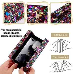 4 Pieces Acrylic Purses and Handbags with Acrylic Geometry Dangle Earring for Women Multicolor Perspex Geometric Patterns Box Clutch Banquet Evening Crossbody Handbag