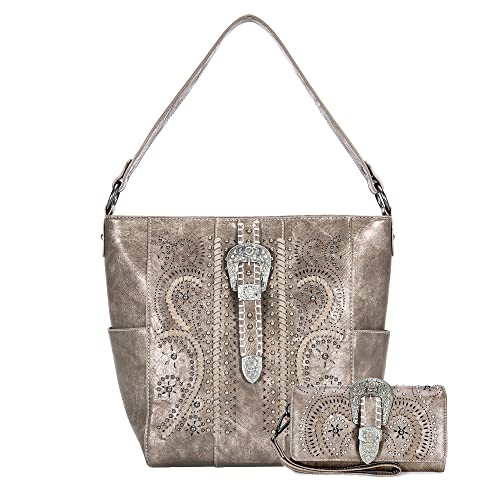 Montana West Buckle Collection Hobo for Women Western Purses and Handbag Large Shoulder Bag with Wallet MW1075G-920BZ+W