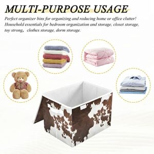 Decorative Storage Bins for Closet, Western Cow Skin Texture Collapsible Storage Baskets with Lids and Handles for Shelves Closet Home Decor