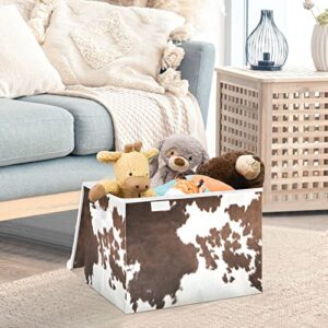 Decorative Storage Bins for Closet, Western Cow Skin Texture Collapsible Storage Baskets with Lids and Handles for Shelves Closet Home Decor