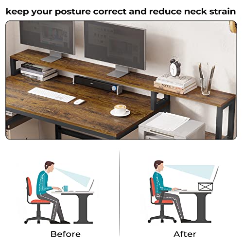 U Shaped Computer Desk,L Shaped Gaming Desks with Monitor Stand and Storage Shelf,Reversible Office Desk with LED Strip and Power Outlet,83 Inch 2 Person U- Shape Corner Table