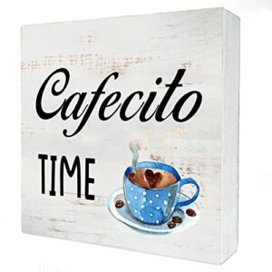 cafecito time wood box sign home decor rustic kitchen coffee quote wooden box sign block plaque for wall tabletop desk home kitchen decoration 5″ x 5″