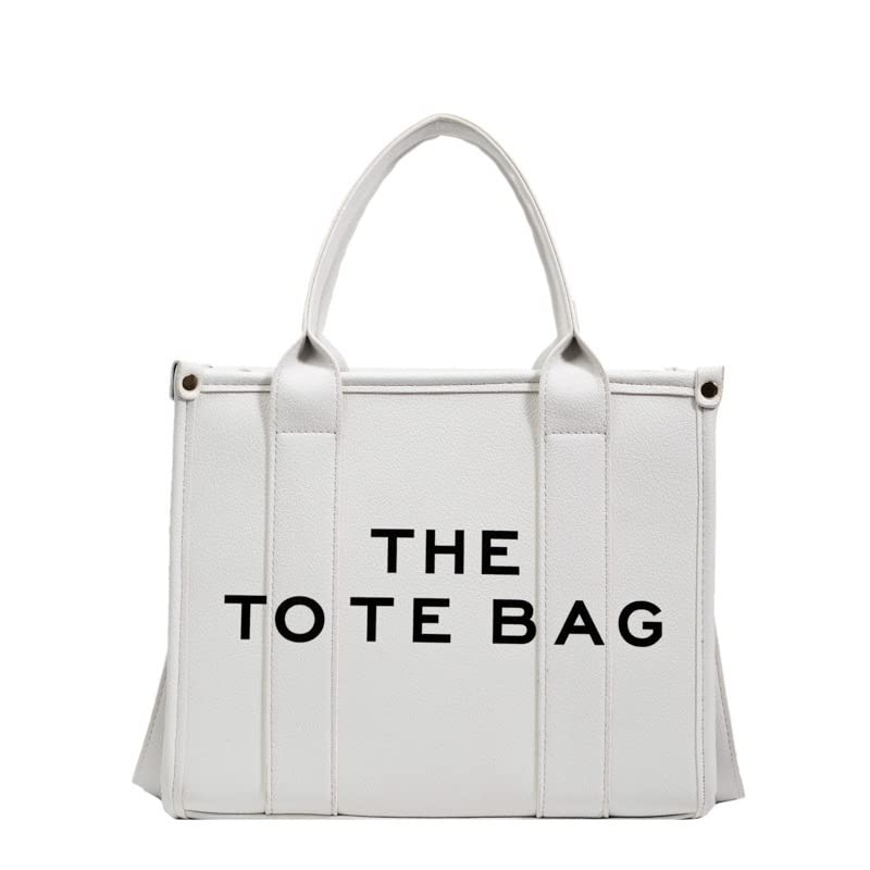 The Tote Bags for Women PU Leather Shoulder Handbag Tote Purse with Zipper Adjustable Shoulder Strap Crossbody Bag White