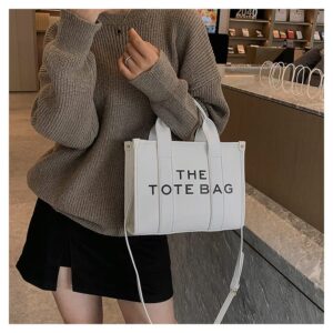 The Tote Bags for Women PU Leather Shoulder Handbag Tote Purse with Zipper Adjustable Shoulder Strap Crossbody Bag White