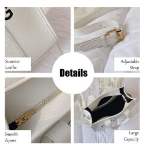 The Tote Bags for Women PU Leather Shoulder Handbag Tote Purse with Zipper Adjustable Shoulder Strap Crossbody Bag White