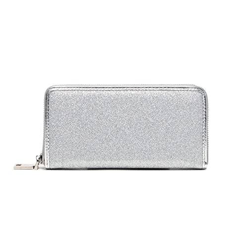 LAM GALLERY Sparkling Glitter Wallet Purse Bling Evening Clutch Wallets for Wedding Party - Silver