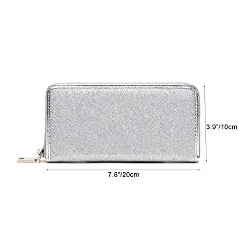 LAM GALLERY Sparkling Glitter Wallet Purse Bling Evening Clutch Wallets for Wedding Party - Silver