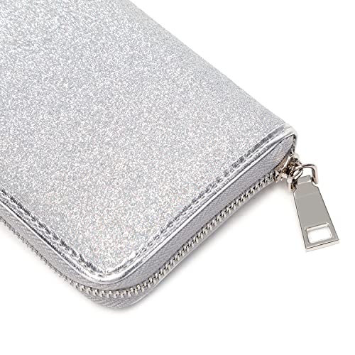 LAM GALLERY Sparkling Glitter Wallet Purse Bling Evening Clutch Wallets for Wedding Party - Silver