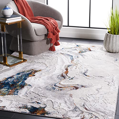 Safavieh Amelia Collection 9' x 12' Grey/Blue Gold ALA277K Modern Abstract Non-Shedding Area Rug