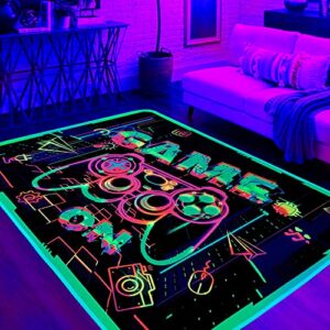 csivoisw gamer area rug gaming rug for boys bedroom blacklight game printed carpet glow in the dark gamer rug playroom large non-slip rug teen boys girls game room floor mat 60×39 inch