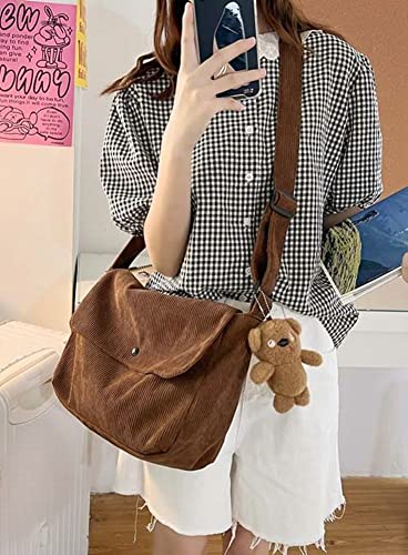 Women Corduroy Crossbody Bag Casual Corduroy Hobo Bags Large Shoulder Tote Bag Fashion Messenger Bag