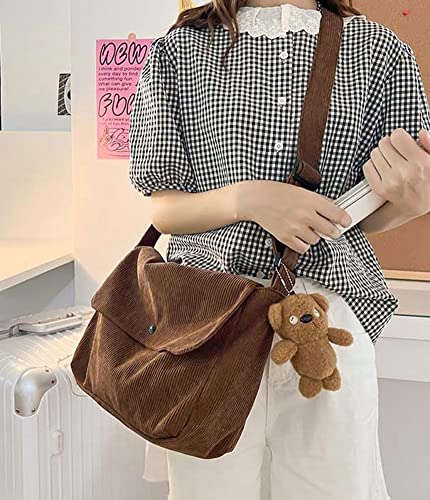 Women Corduroy Crossbody Bag Casual Corduroy Hobo Bags Large Shoulder Tote Bag Fashion Messenger Bag