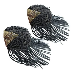 leather tassel shoulder epaulette badge punk blazer shoulder epaulet brooch pin stage performace shoulder accessories for men and women 2pcs black