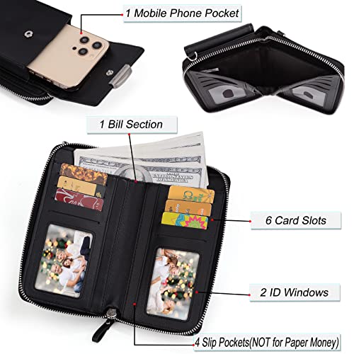 UTO Crossbody Cell Phone Bag for Women Vegan Leather Wristlet Wallet Purse Card Cash Holder