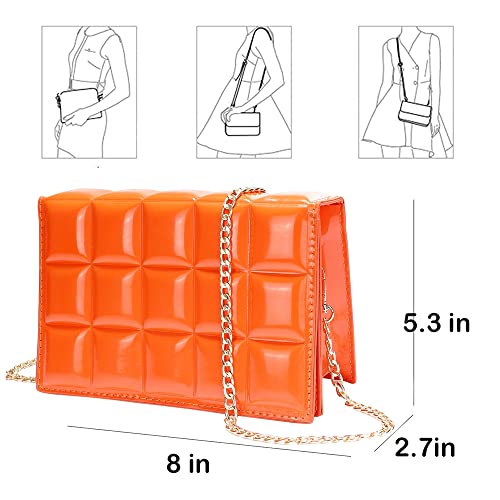 YDSIII Orange Purse Mini for Women Fashion Vintage Shoulder Bag Square Lattice with Removable Chain