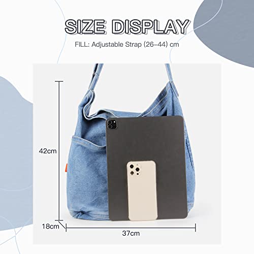 Emprier Denim Shoulder Bag for Women Hobo Tote Bag Denim Purses Retro Crossbody Bag for Teenager girls