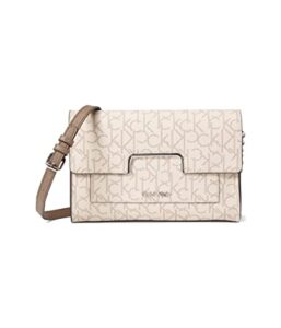 calvin klein monogram flap crossbody vanilla/khaki/modern taupe one size