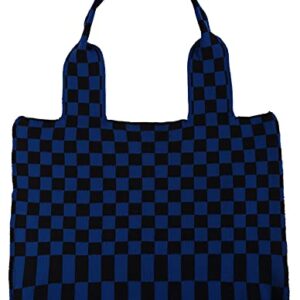 Knit Shoulder Bag for Women Extra Large Plaid Hobo Bag Chic Checkboard Satchel Tote Bag for Work School 2022, Black/Navy