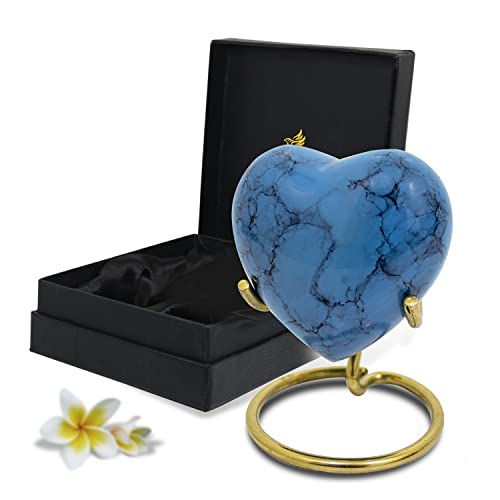 Blue Heart Urn for Ashes - Heart Keepsake Urn with Stand & Premium Box - Small Urn for Human Ashes - Honor Your Loved One with Mini Urn Heart Shaped - Heart Cremation Urn for Men, Women & Infants