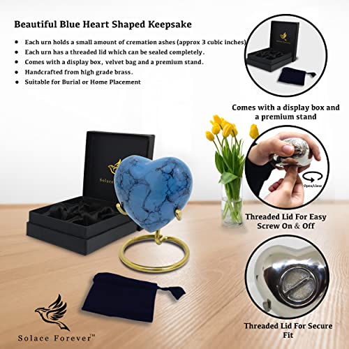 Blue Heart Urn for Ashes - Heart Keepsake Urn with Stand & Premium Box - Small Urn for Human Ashes - Honor Your Loved One with Mini Urn Heart Shaped - Heart Cremation Urn for Men, Women & Infants