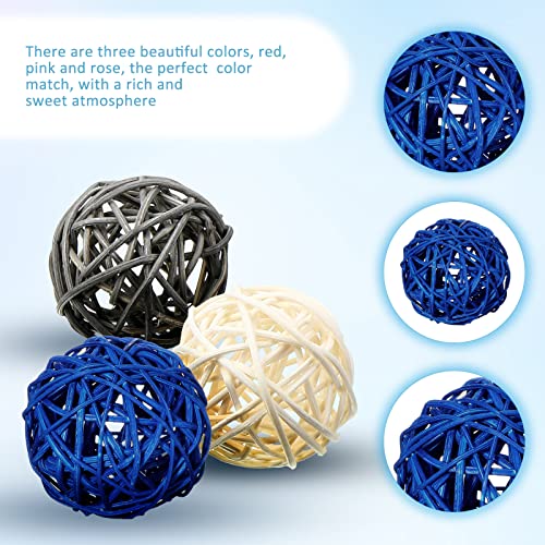 24 Pcs Rattan Balls 1.8 Inches Wicker Balls Orb Decorative Balls for Centerpiece Bowls Vase Fillers for Home Decor Glass Table Room Kitchen Aromatherapy Wedding Decorations, Dark Blue, Gray, White