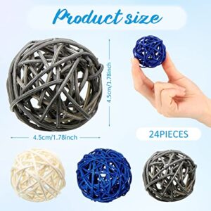 24 Pcs Rattan Balls 1.8 Inches Wicker Balls Orb Decorative Balls for Centerpiece Bowls Vase Fillers for Home Decor Glass Table Room Kitchen Aromatherapy Wedding Decorations, Dark Blue, Gray, White