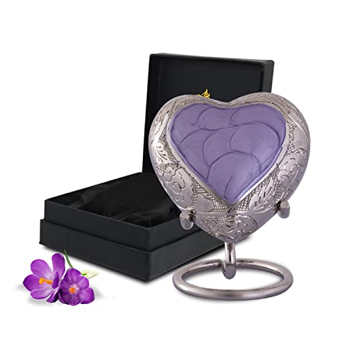 Lavender Heart Keepsake Urn - Heart Cremation Urn for Human Ashes - Small Urn with Box & Heart Urn Stand - Honor Your Loved One with Mini Lavender Urn Heart Shaped - Purple Urn for Men & Women