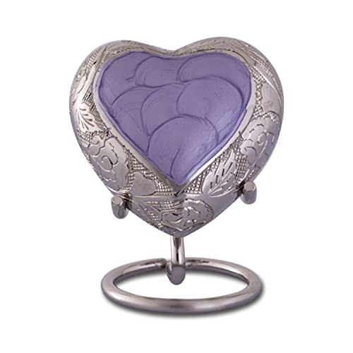 Lavender Heart Keepsake Urn - Heart Cremation Urn for Human Ashes - Small Urn with Box & Heart Urn Stand - Honor Your Loved One with Mini Lavender Urn Heart Shaped - Purple Urn for Men & Women