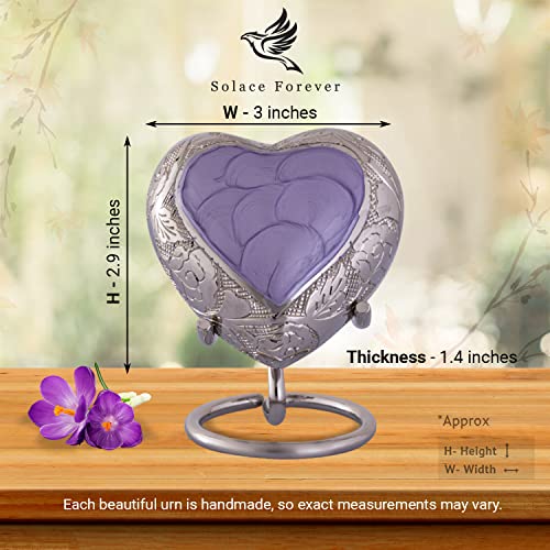 Lavender Heart Keepsake Urn - Heart Cremation Urn for Human Ashes - Small Urn with Box & Heart Urn Stand - Honor Your Loved One with Mini Lavender Urn Heart Shaped - Purple Urn for Men & Women